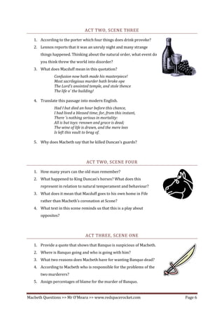 Macbeth Comprehension Questions | DOCX