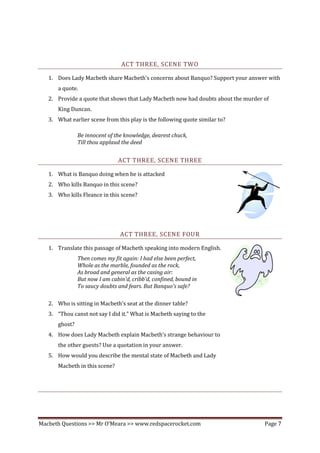 Macbeth Comprehension Questions | DOCX
