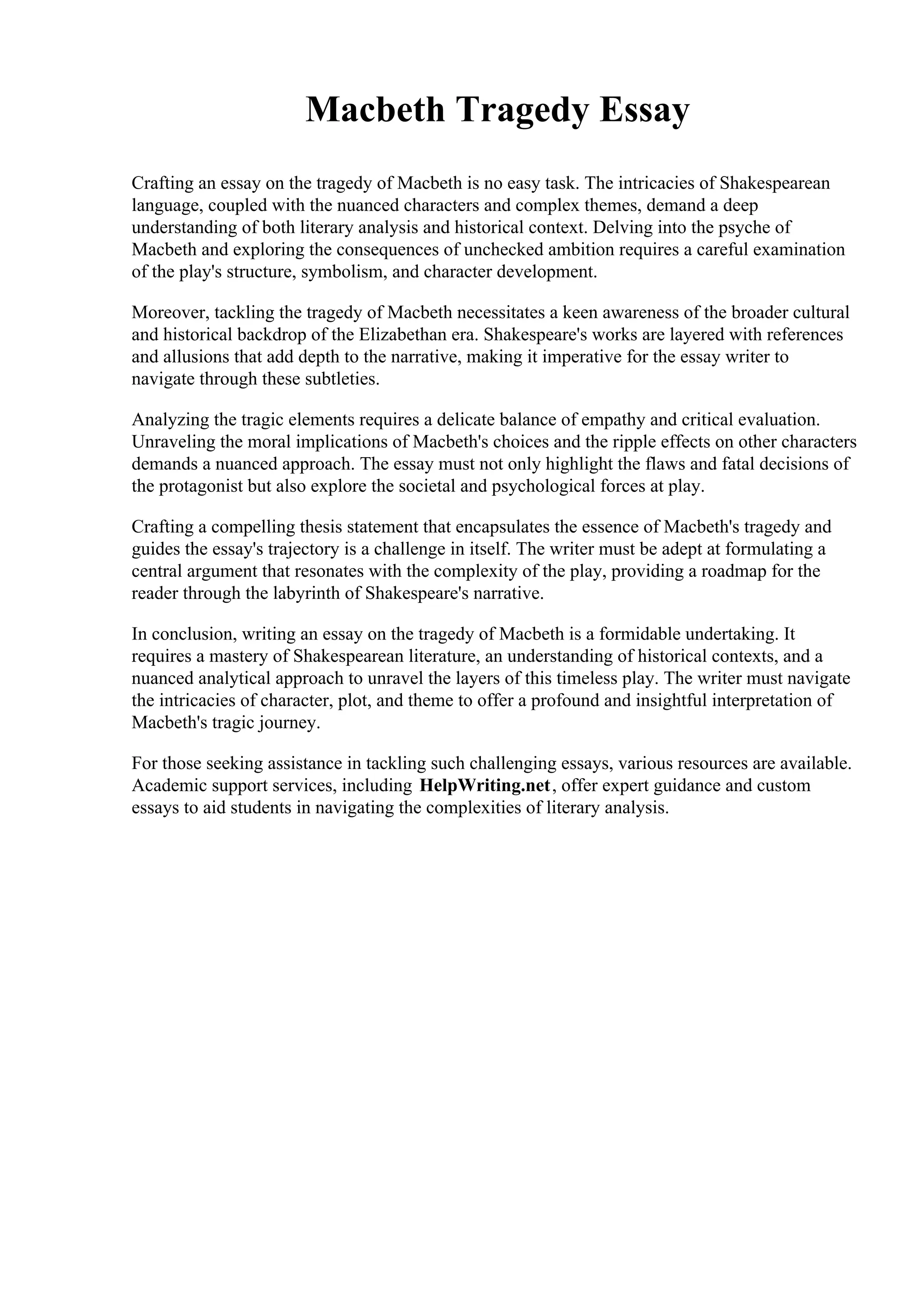 Macbeth Tragedy Essay | PDF