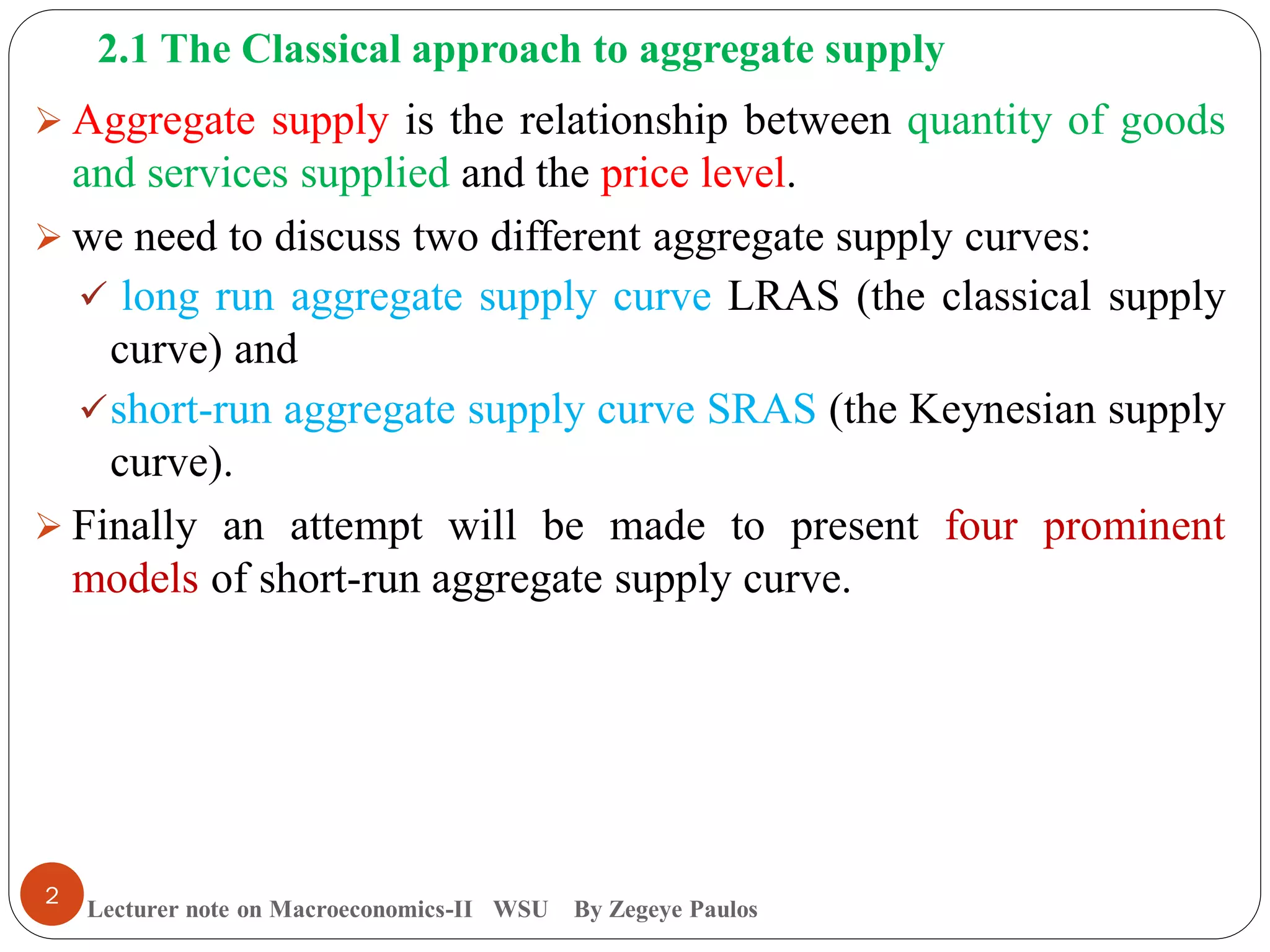Macro Economics -II Chapter Two AGGREGATE SUPPLY | PDF