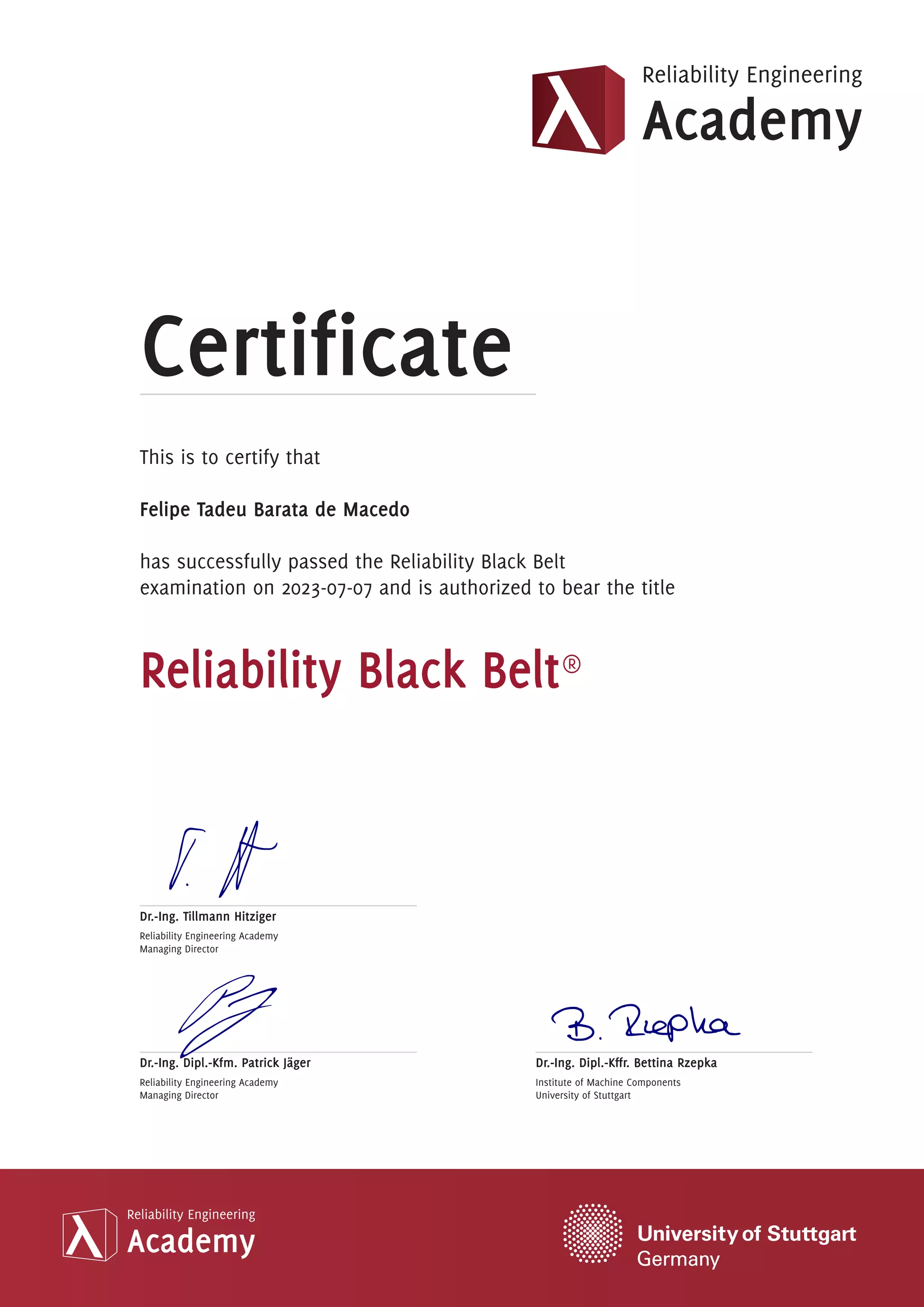 Reliability Black Belt Certification | PDF