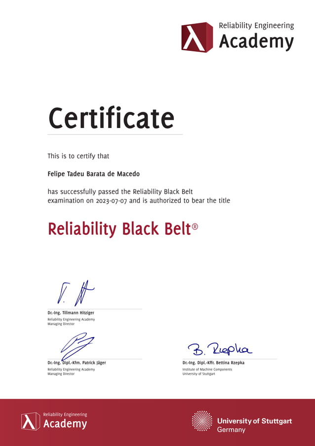 Reliability Black Belt Certification | PDF