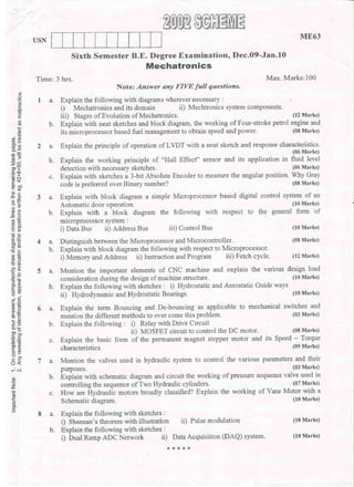 6th Semester Mechanical Engineering: Mechatronics & microprocessor(Dec 09/Jan 10) Question ...