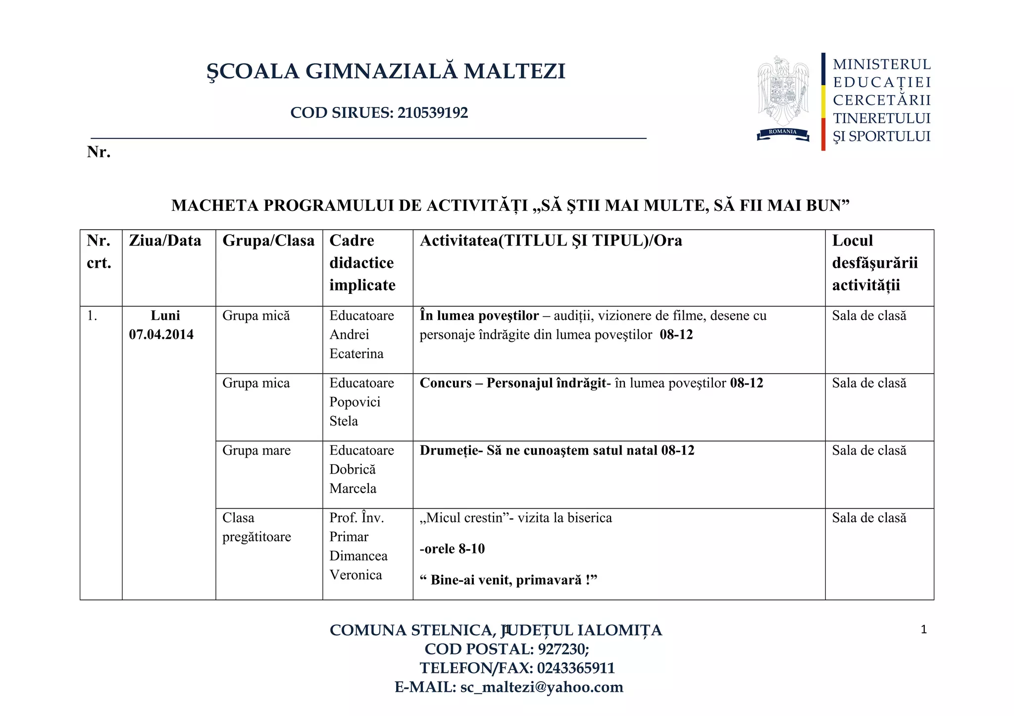 SCOALA ALTFEL la Scoala Maltezi! Macheta sa stii mai multe sa fii mai ...