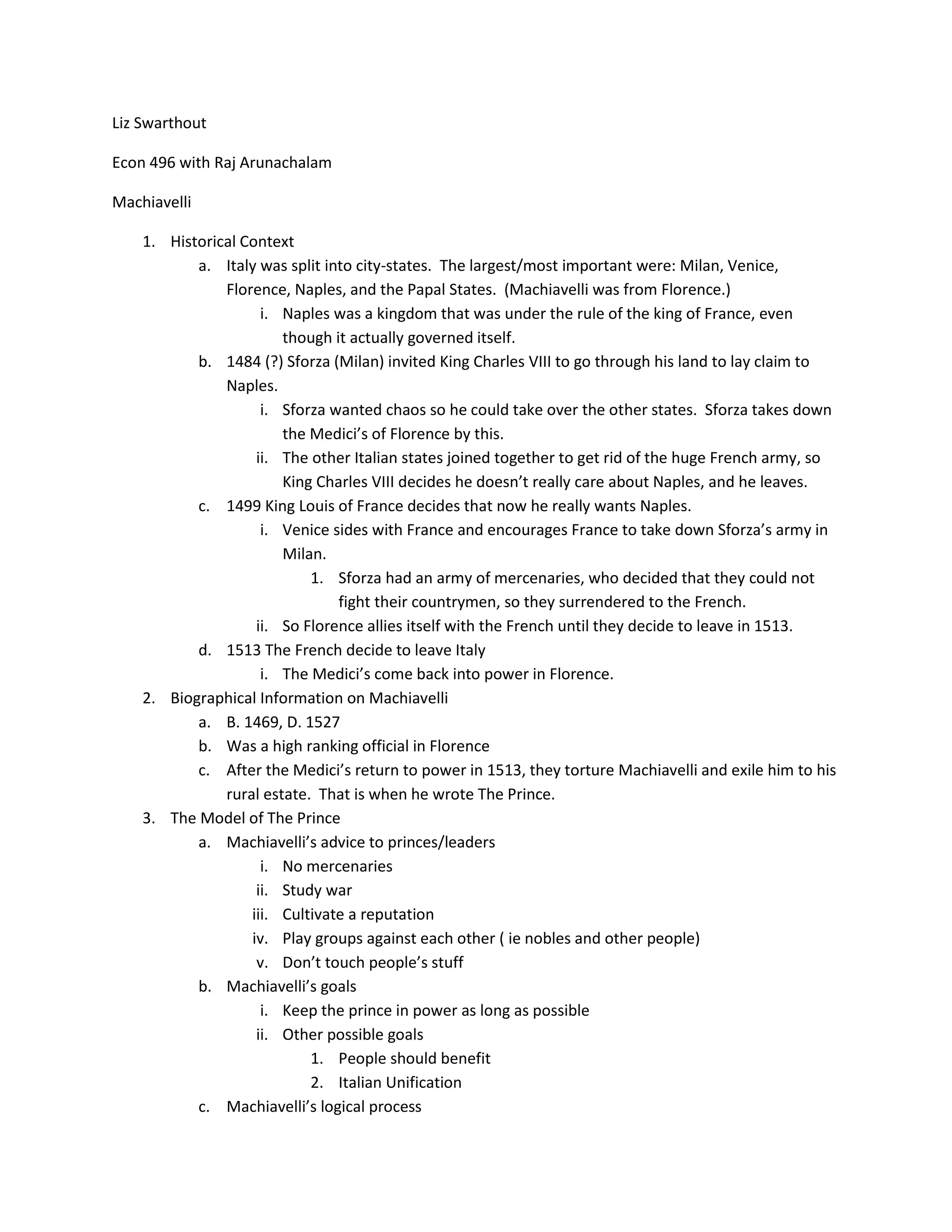 Machiavelli Notes | DOCX