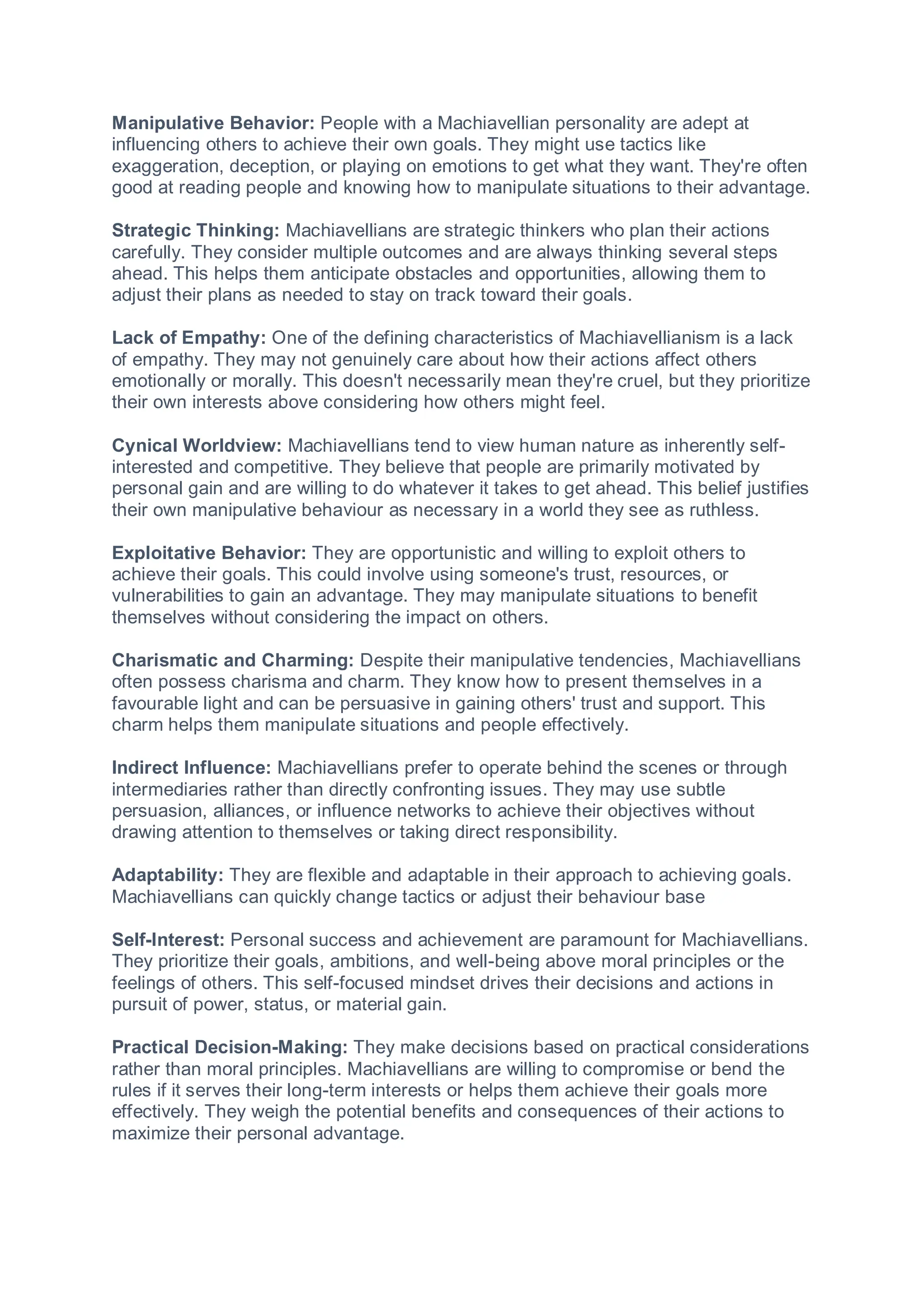 Machiavellian Personality: Dark Traits, Signs, and Tactics | PDF