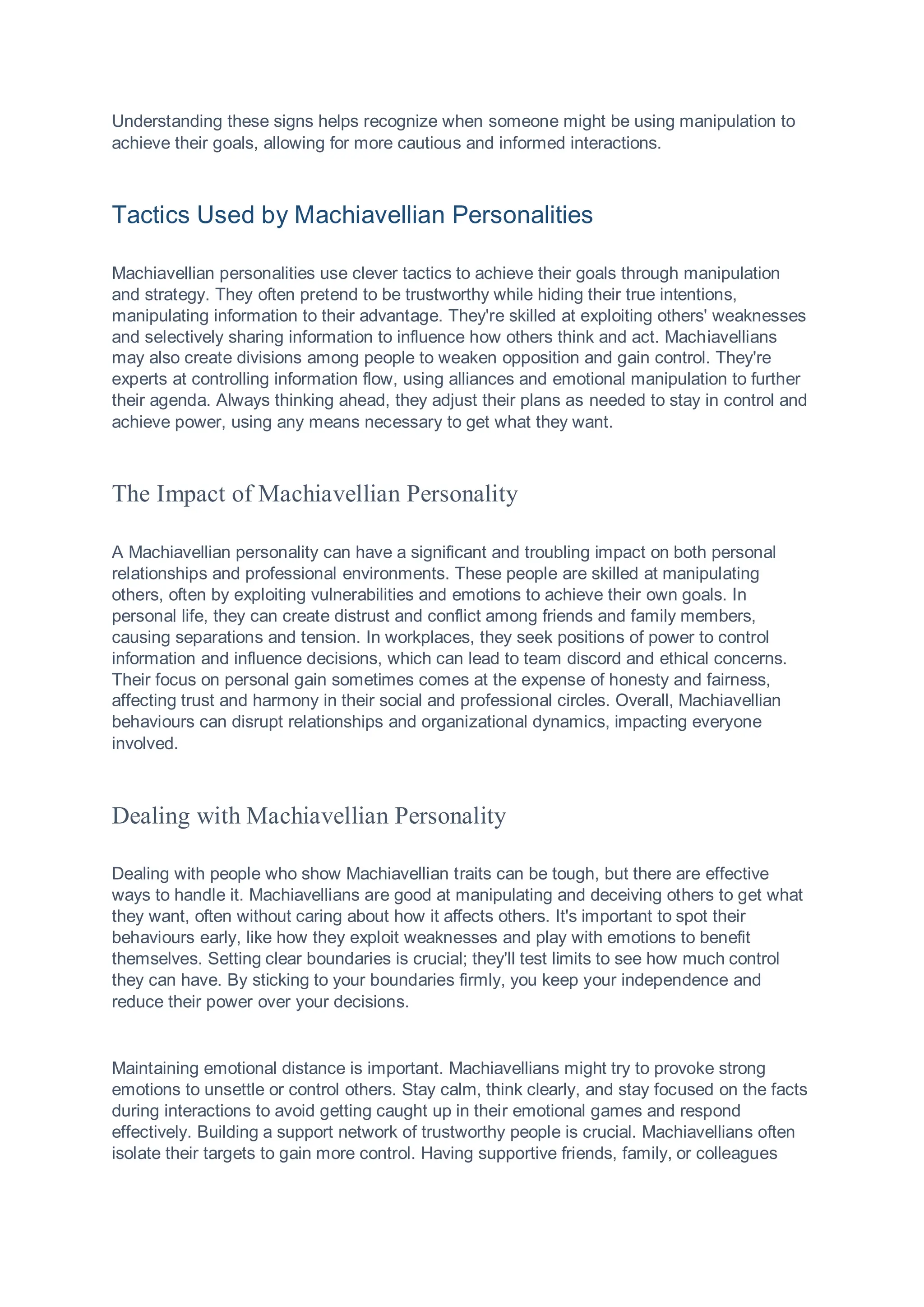 Machiavellian Personality: Dark Traits, Signs, and Tactics | PDF