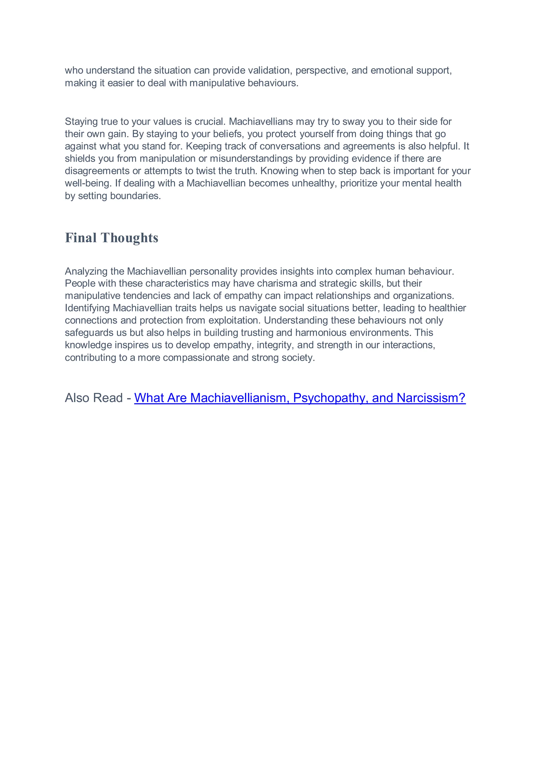 Machiavellian Personality: Dark Traits, Signs, and Tactics | PDF