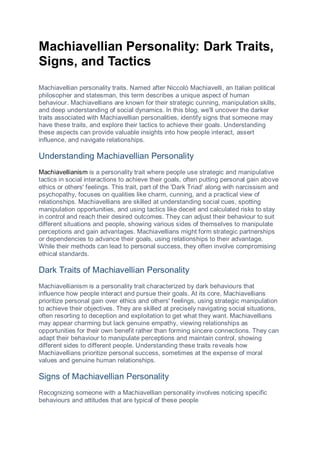 Machiavellian Personality: Dark Traits, Signs, and Tactics | PDF
