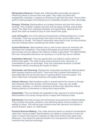 Machiavellian Personality: Dark Traits, Signs, and Tactics | PDF
