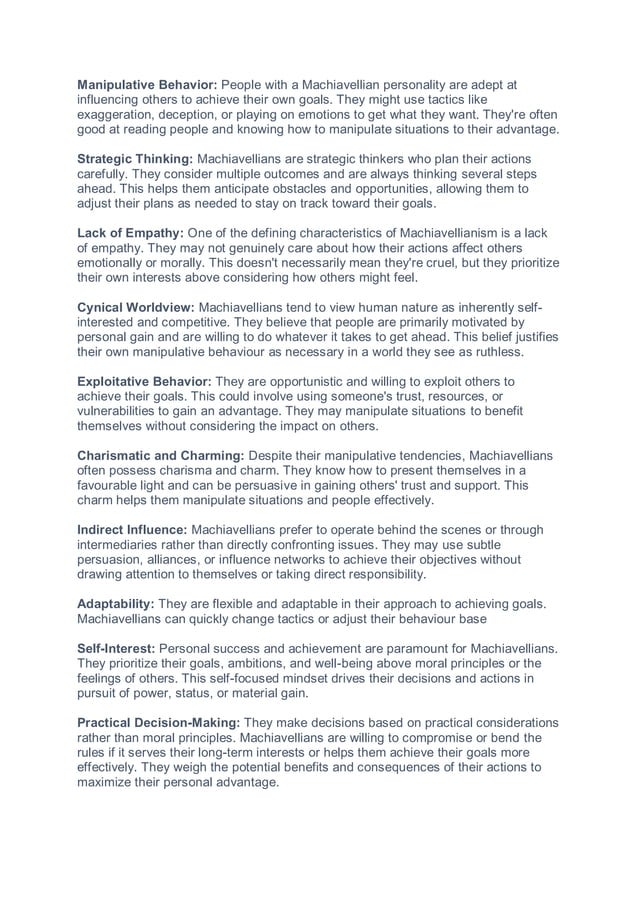 Machiavellian Personality: Dark Traits, Signs, and Tactics | PDF