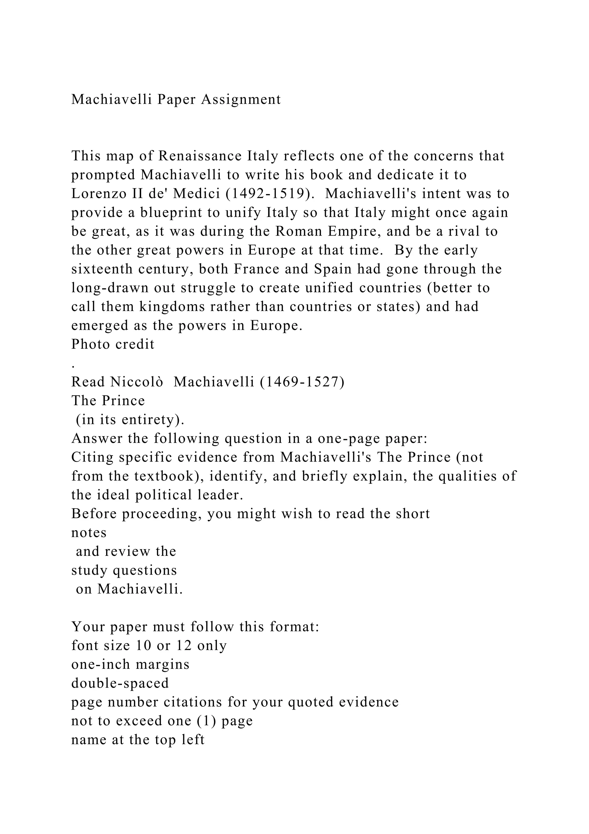 Machiavelli Paper AssignmentThis map of Renaissance Italy refl.docx