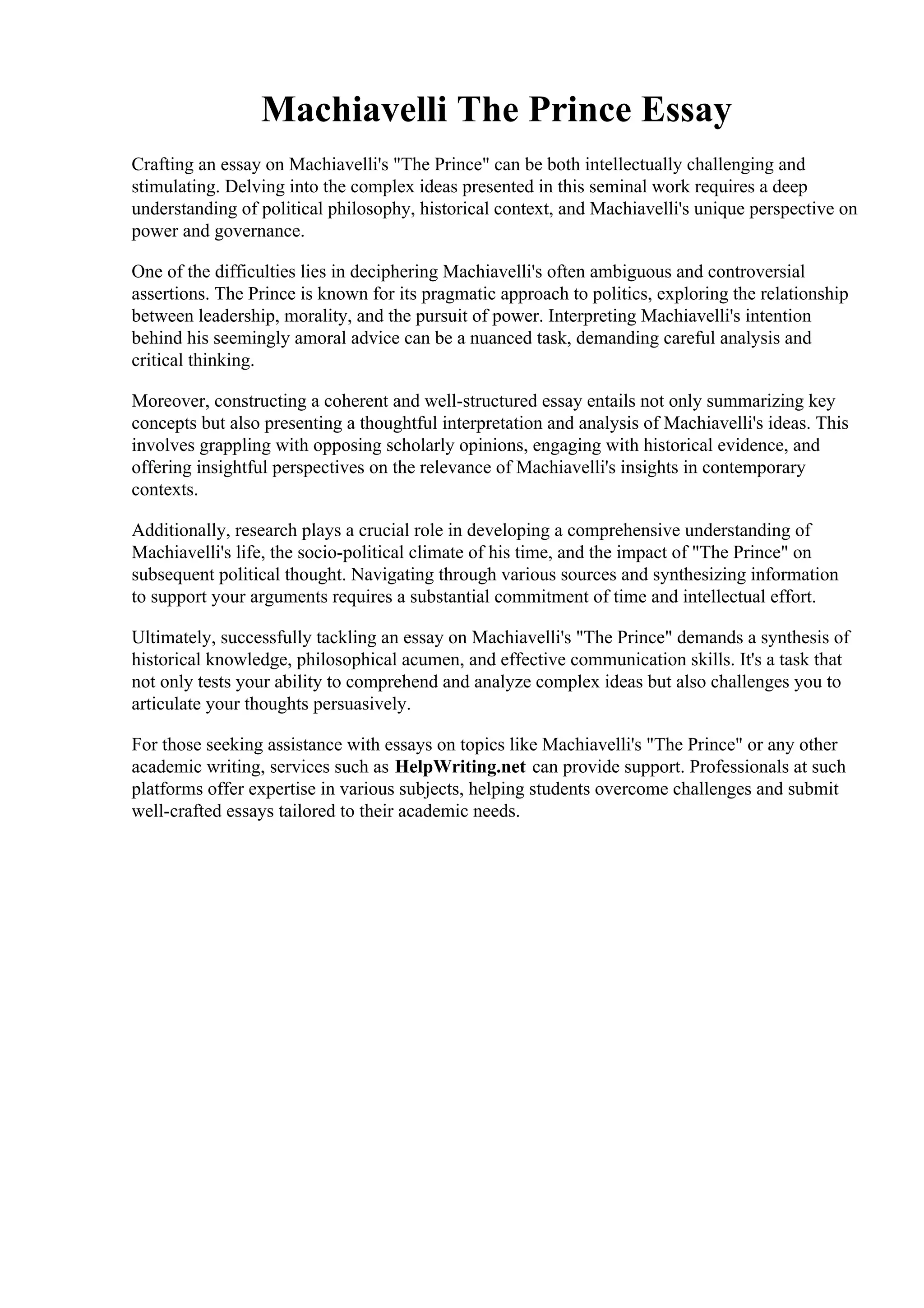 Machiavelli The Prince Essay | PDF