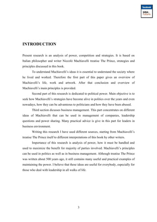 Analysis of Power, Competition and Strategies: Case of Machiavelli, the ...