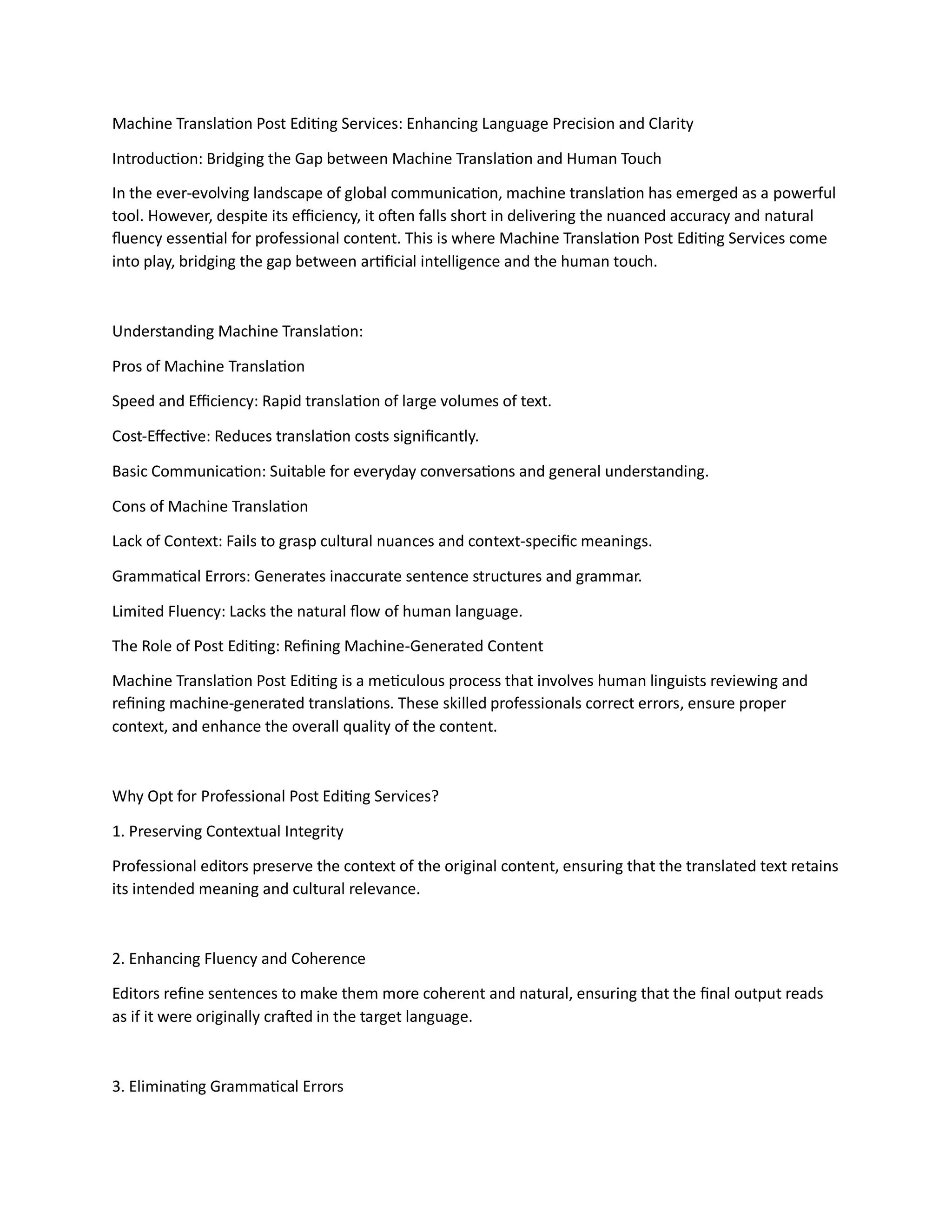 Machine Translation Post Editing Services | PDF