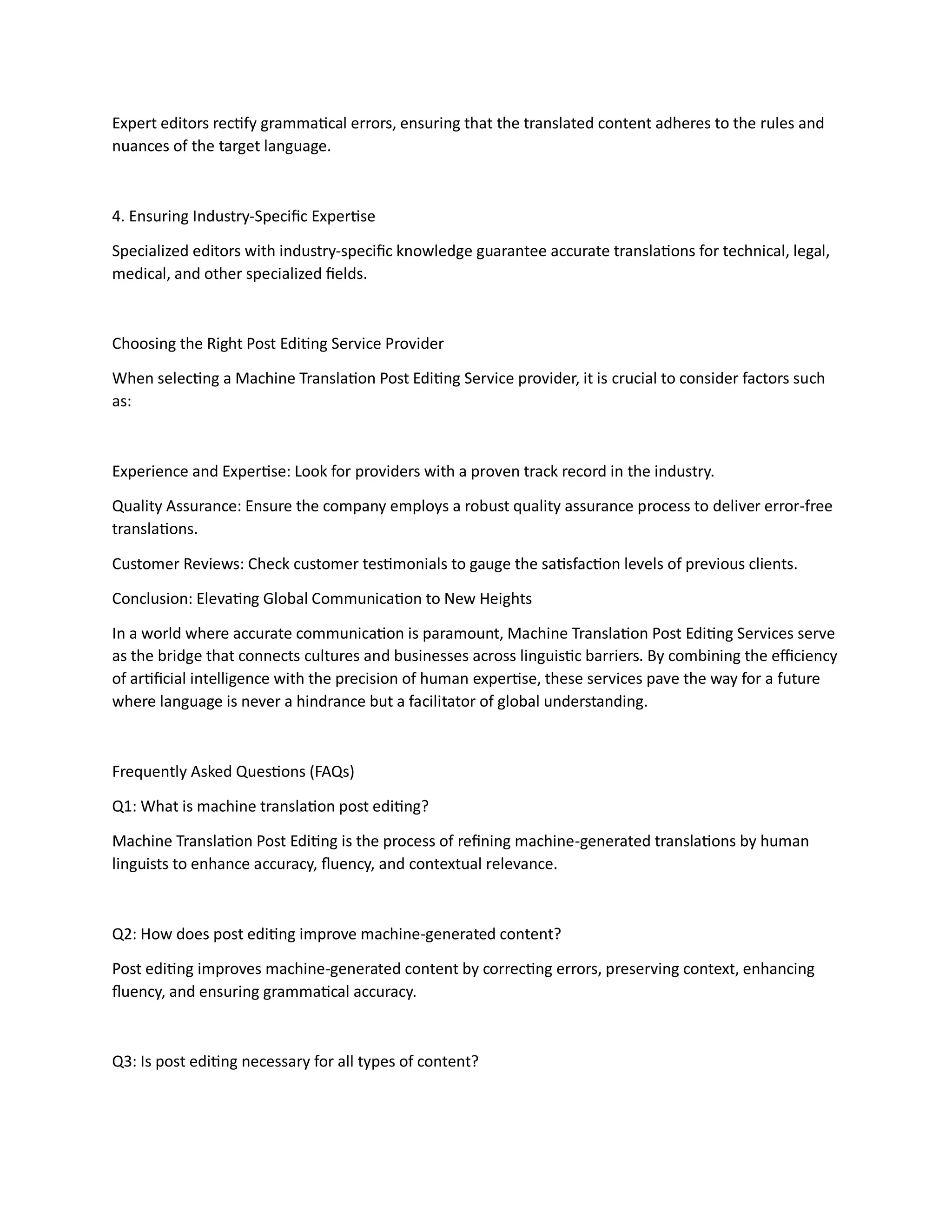 Machine Translation Post Editing Services | PDF