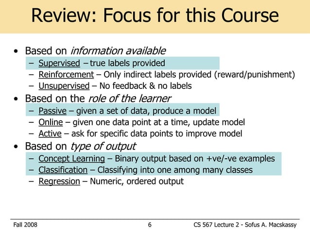 Machine Learning (CS 567) Lecture 2 | PPT