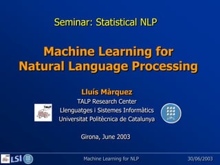 Machine Learning for NLP | PPT