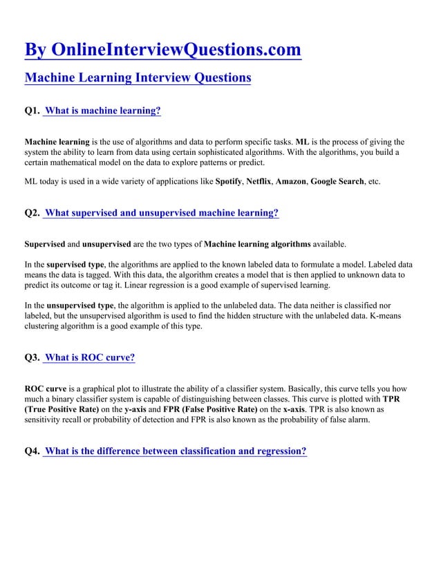 Machine Learning Interview Questions and Answers | PDF