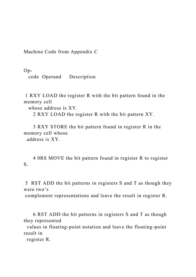 Machine Code From Appendix C Op Code Operand Docx