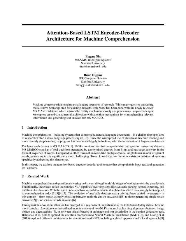 NLP Project: Machine Comprehension Using Attention-Based LSTM Encoder ... NLP Project: Machine Comprehension Using Attention-Based LSTM Encoder ...