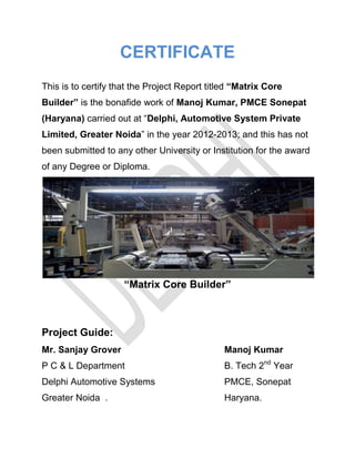 Delphi Noida PVT. LTD .Machine core bulder | DOCX