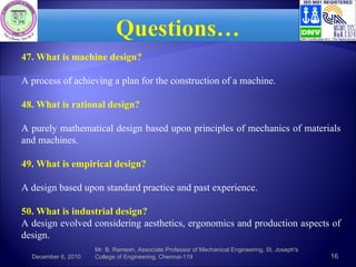 Machine design possible interview questions | PPT