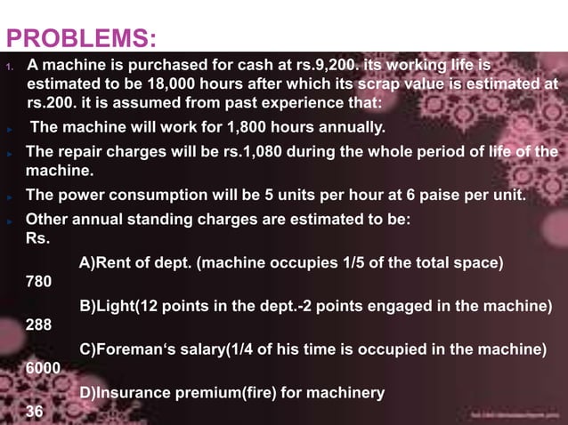 Machine hour rate | PPTX | Gas and Electric | Home Utilities