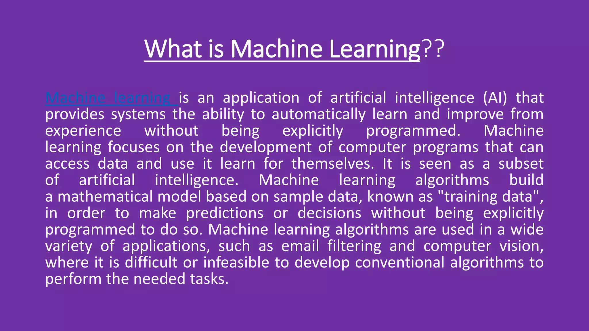 Machine learning | PPTX | Artificial Intelligence | Technology & Computing