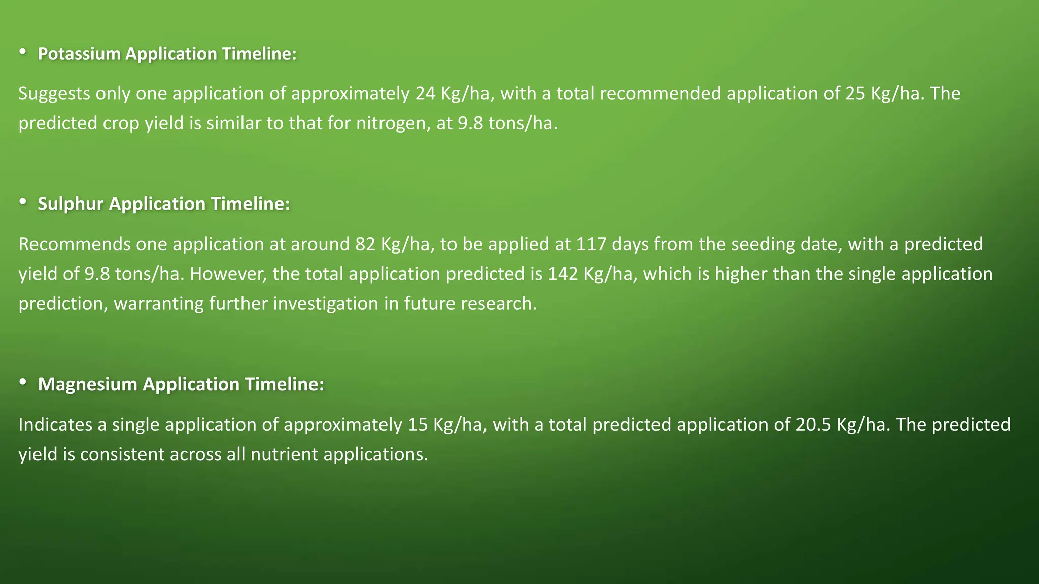 Machine Learning Based Nutrient Applications Timeline Recommendation