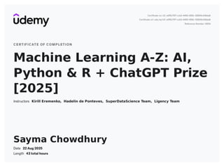 Machine Learning A-Z - AI, Python and R Certificate | PDF