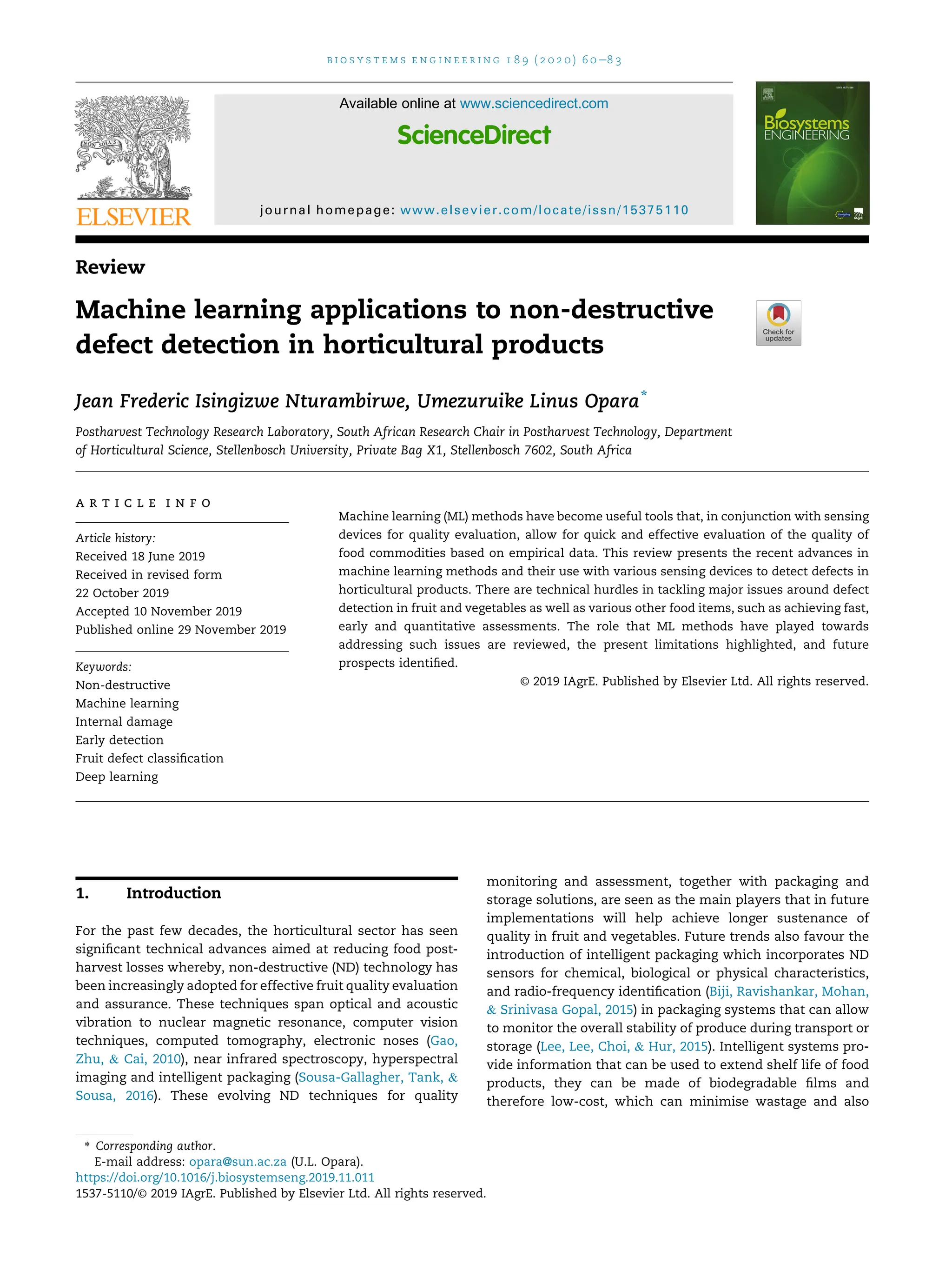 Machine Learning Applications To Non Destructive Defect Detection In Horticultural Products Pdf