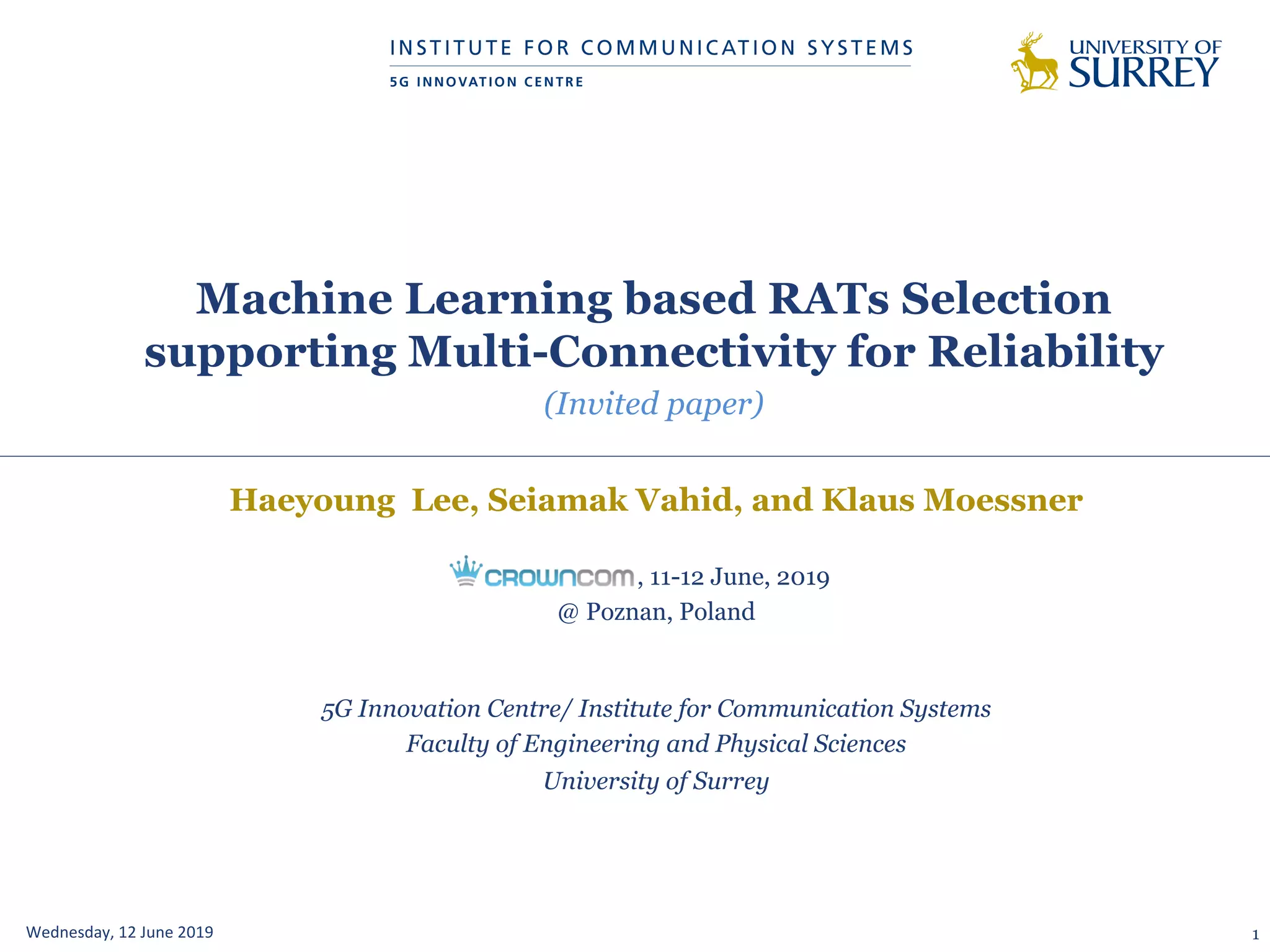 Machine learning based ra ts selection for multi connectivity fo ...