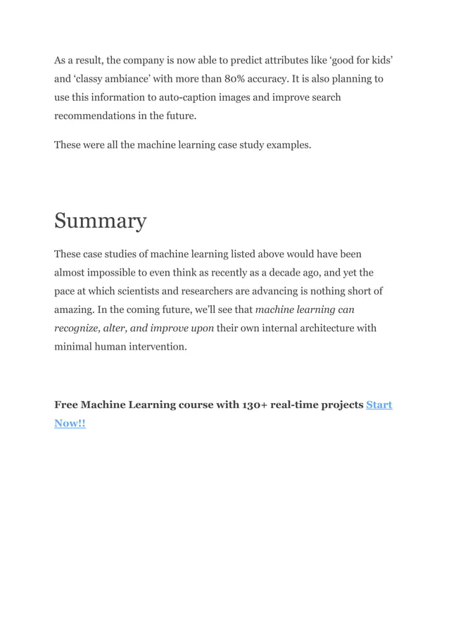 Machine Learning Case Studies. | PDF