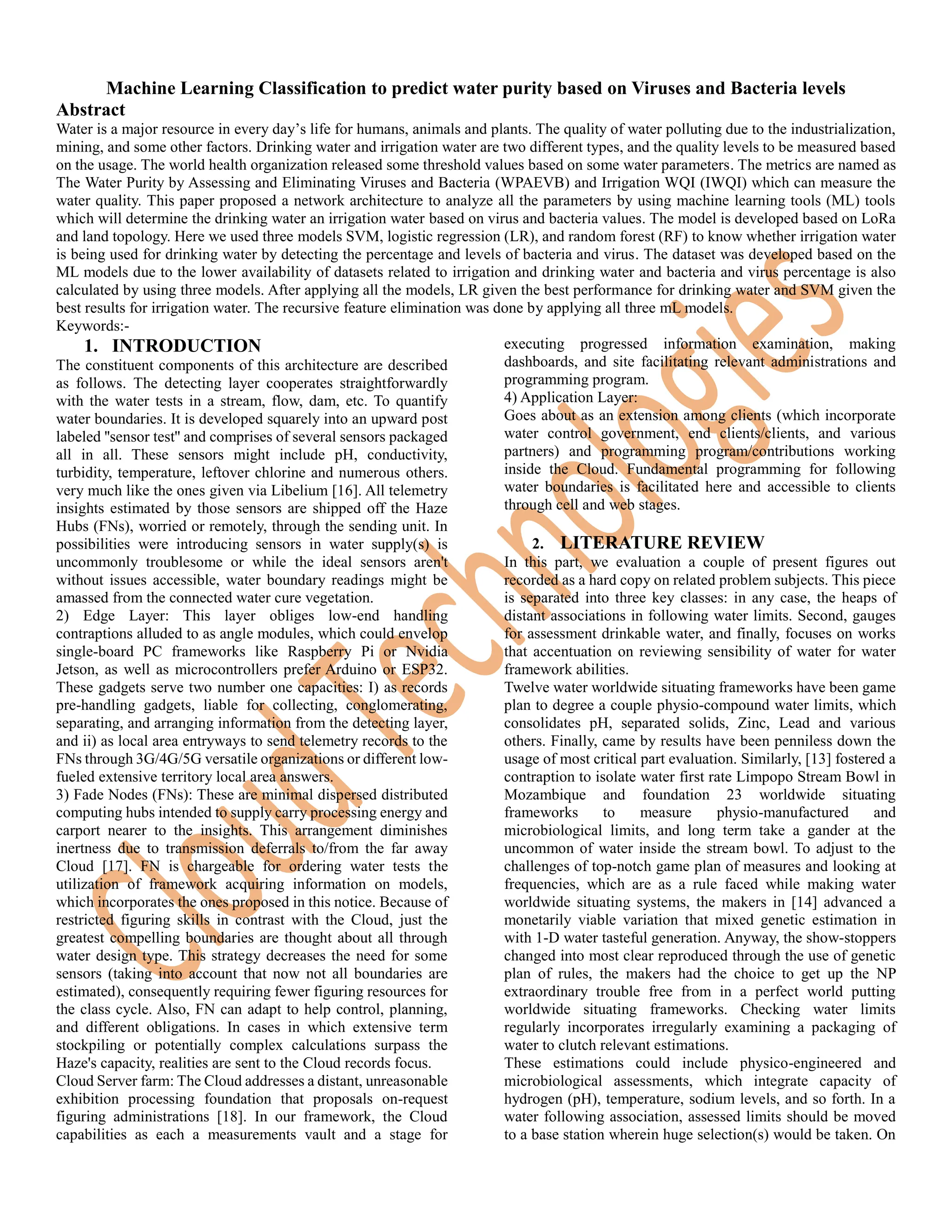 Machine Learning Classification to predict water purity based on ...