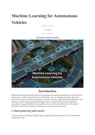 Machine Learning for Autonomous Vehicles | PDF | Technology Industry ...