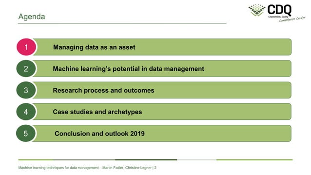 Machine learning for data management - Competence Center Corporate Data Quality (#CCCDQ) | PPT