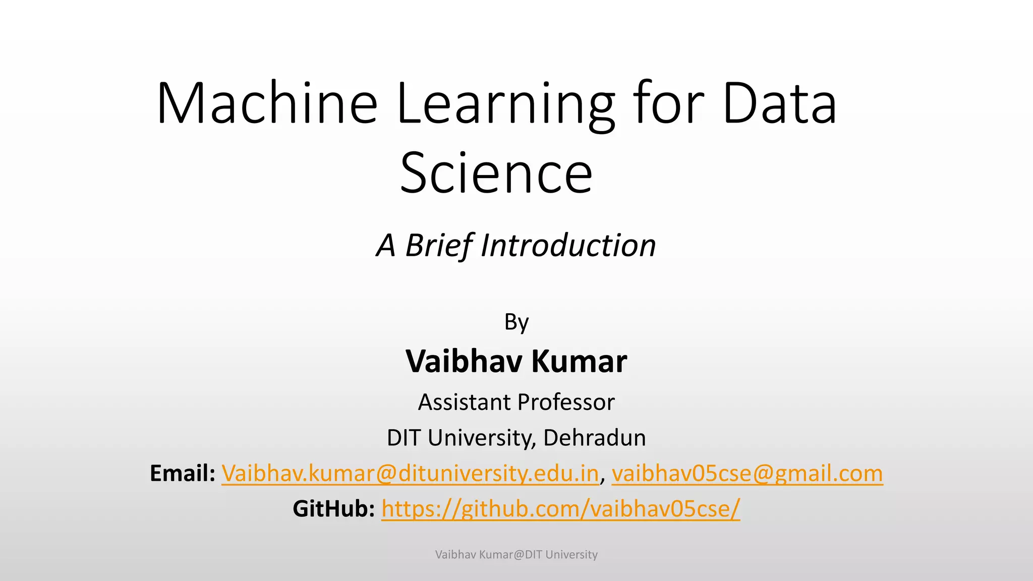 Machine learning for Data Science | PPTX