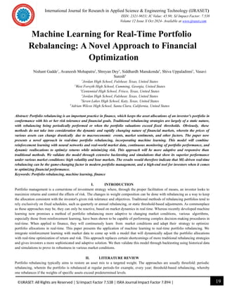 Real-Time Portfolio Rebalancing with Machine Learning: Optimizing Financial Performance | PDF