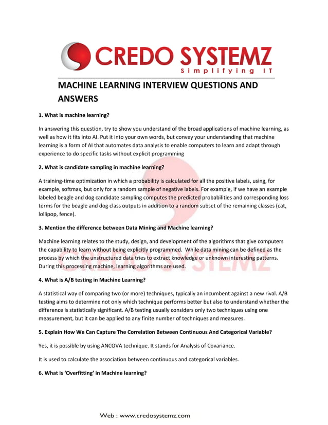 Machine learning interview questions and answers | PDF | Computing | Technology & Computing