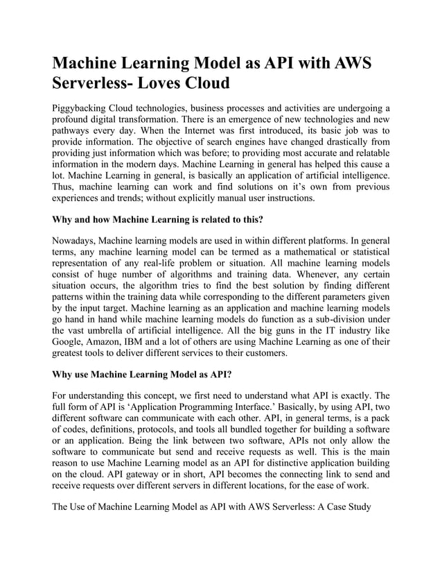 Machine Learning Model as API with AWS Serverless- Loves Cloud | PDF