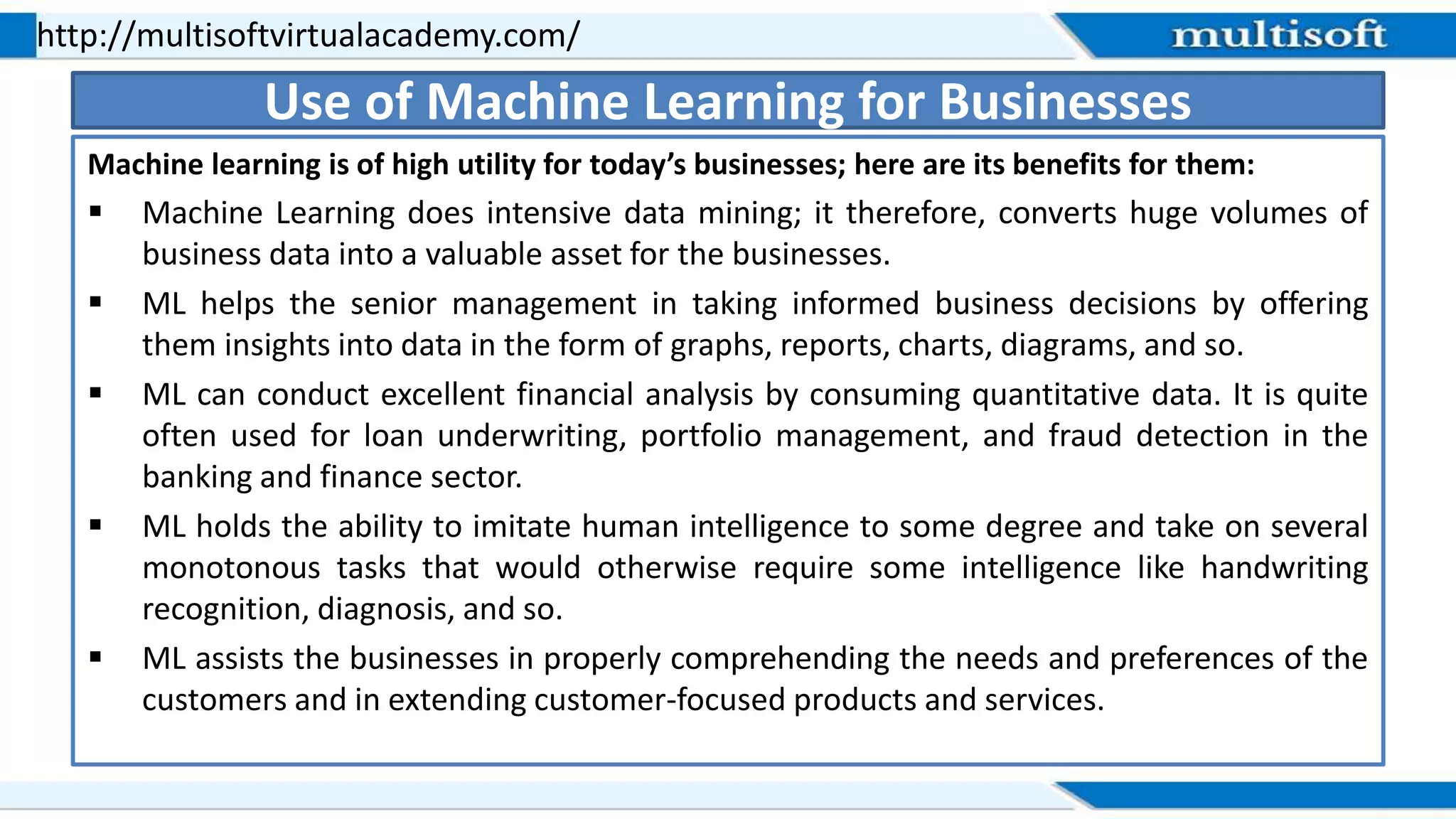Machine learning online courses | multisoft virtual academy | PPT