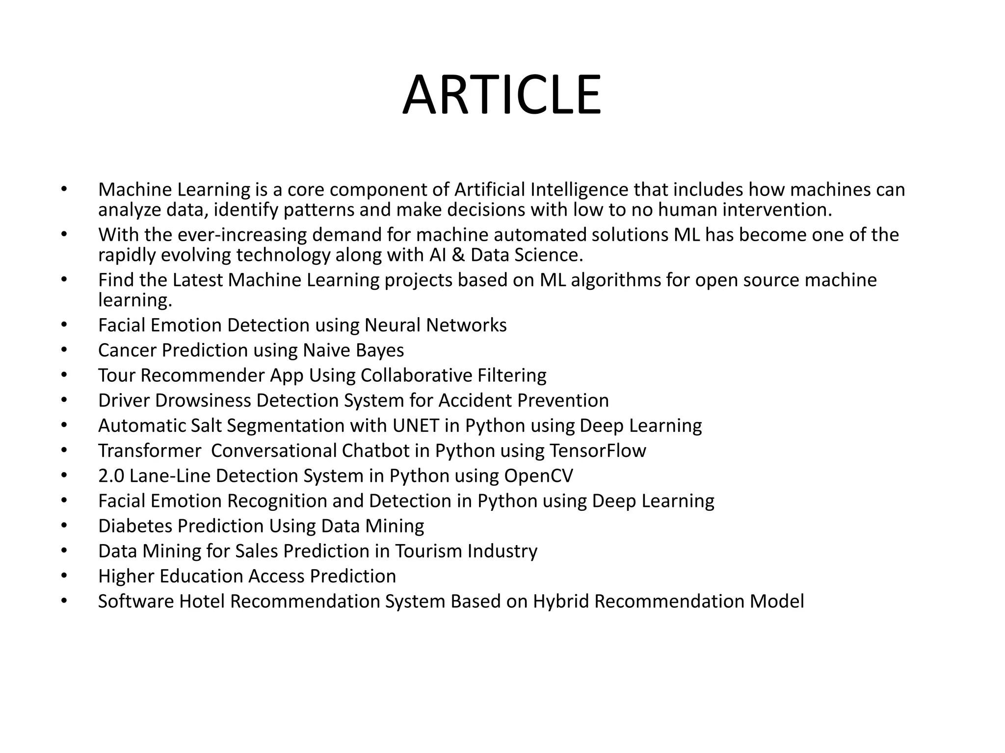 Machine Learning Project Ideas Ppt