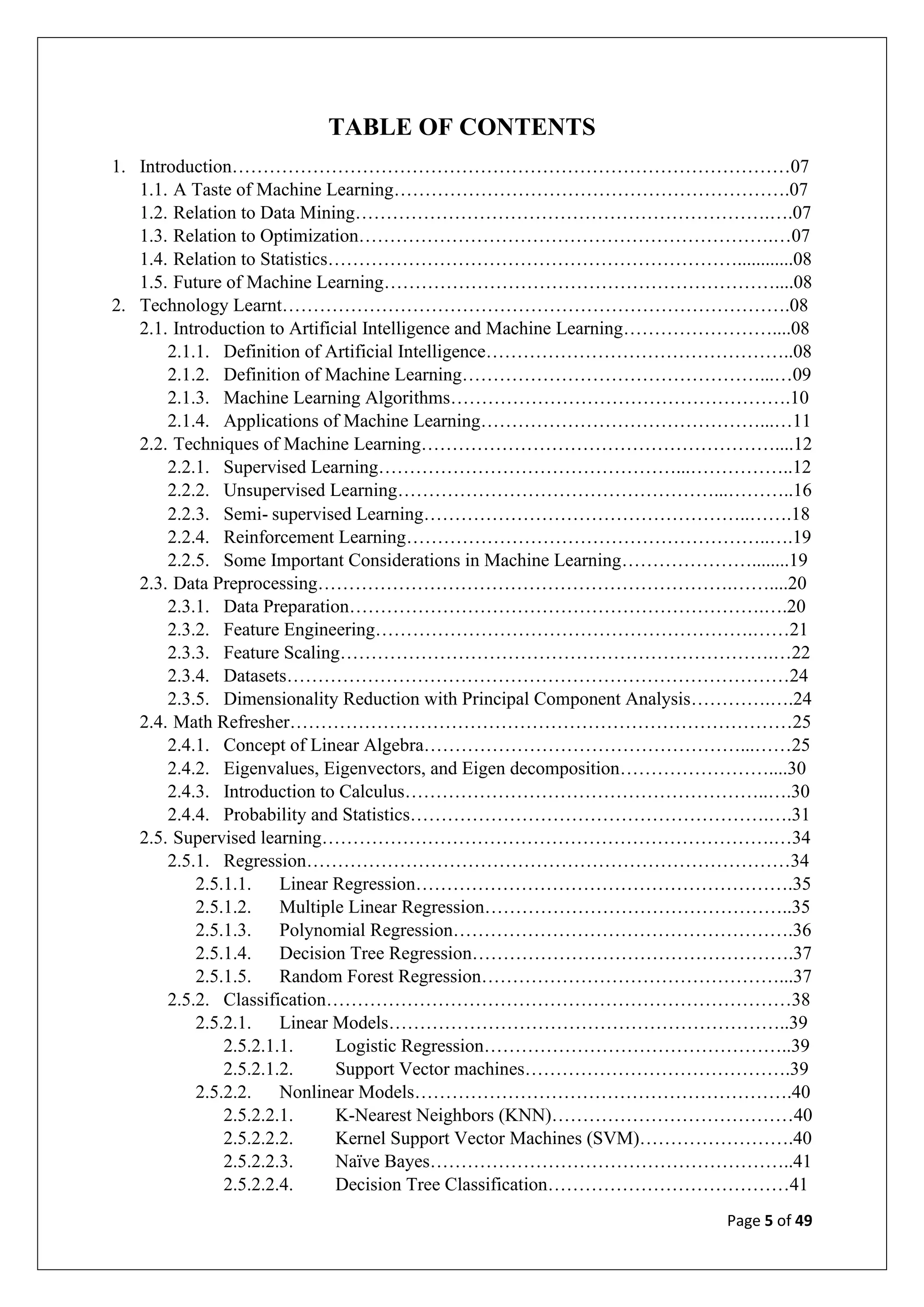 Machine learning Summer Training report | PDF