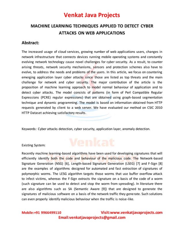 Machine Learning Techniques Applied To Detect Cyber Attacks On Web