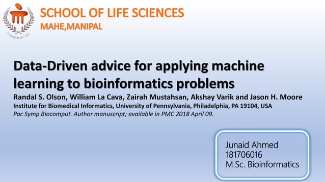 Machine learning to solve bioinformatics problems | PPTX | Artificial ...