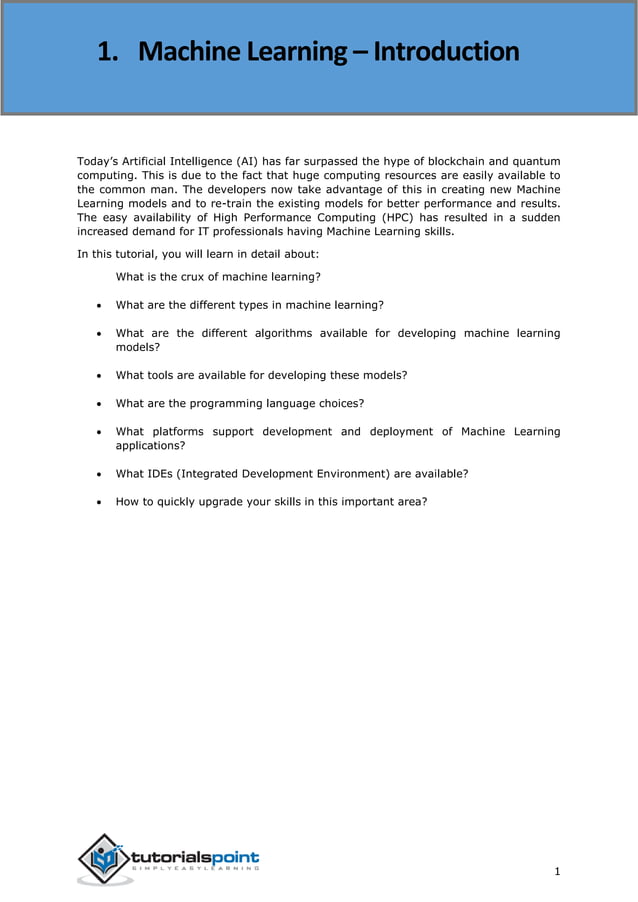 Machine learning tutorial | PDF
