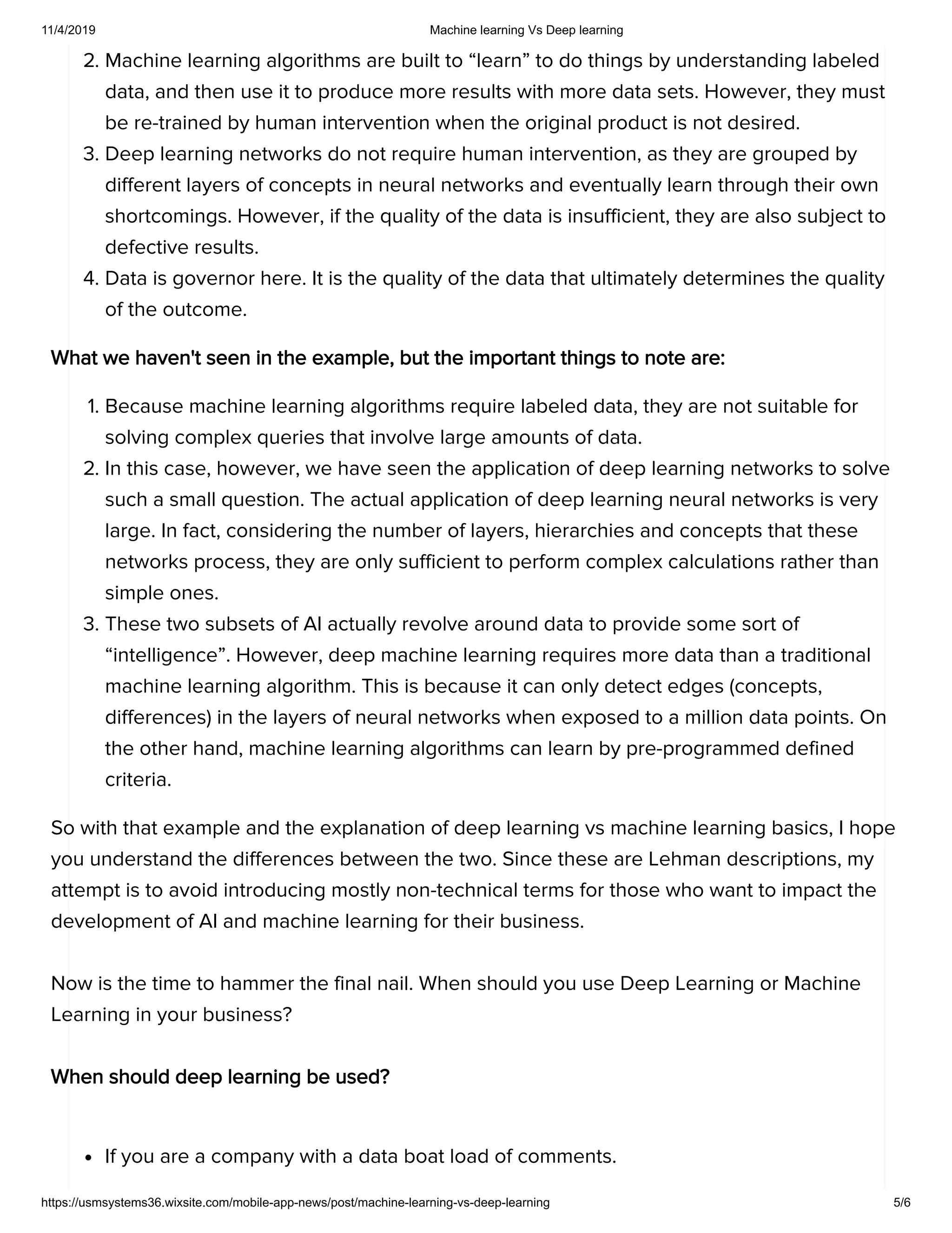 Machine learning vs deep learning | PDF