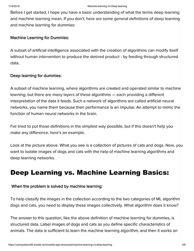 Machine learning vs deep learning | PDF