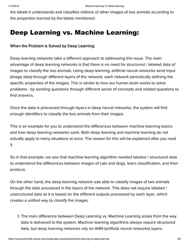 Machine learning vs deep learning | PDF